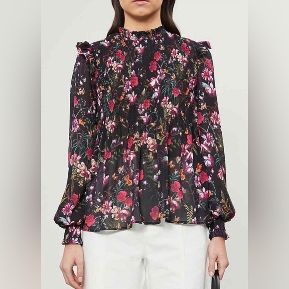 Ted Baker | Tops | Nwt Ted Baker Top Womens 2 Black Enyya Fern Forest ...